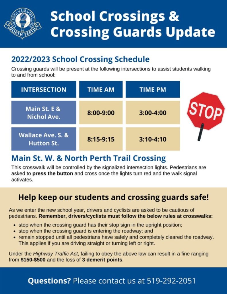North Perth remind of Crosswalk Rules & Crossing Guard Hours as School ...